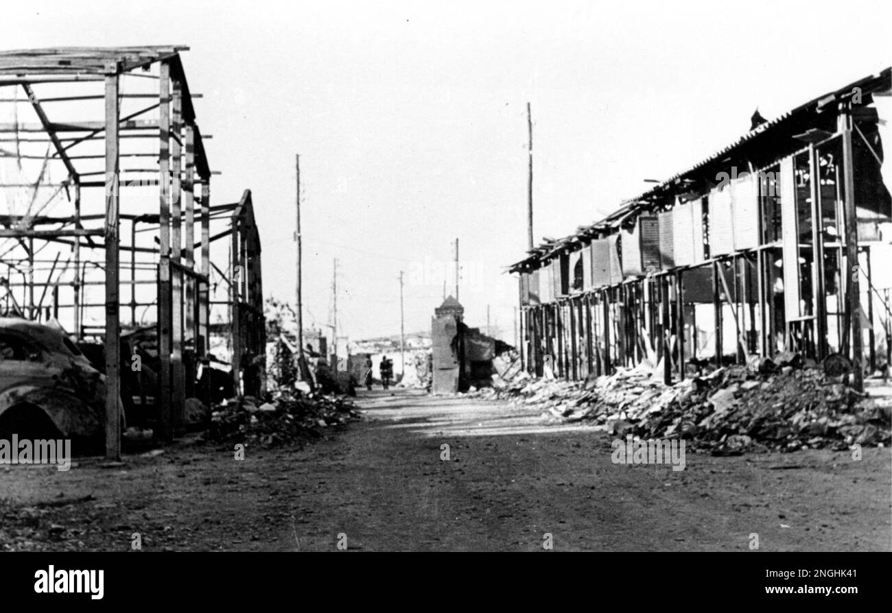 Heavy allied bombing left only skeletons of buildings as shown in this ...
