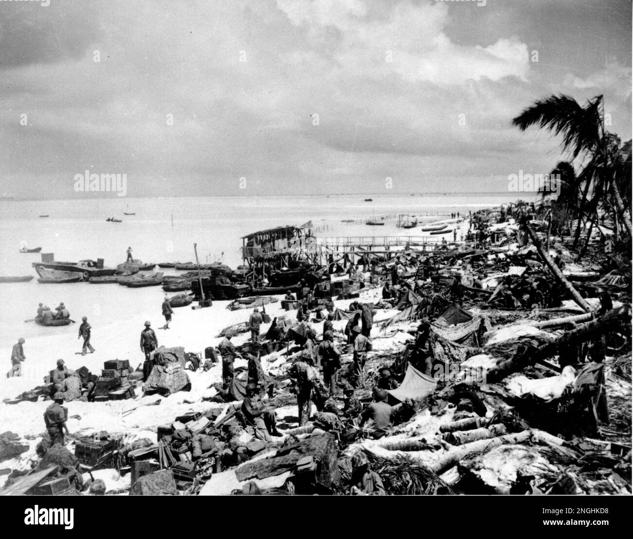 U.S. Marines set up camp at the beach at Tarawa Island in the South ...