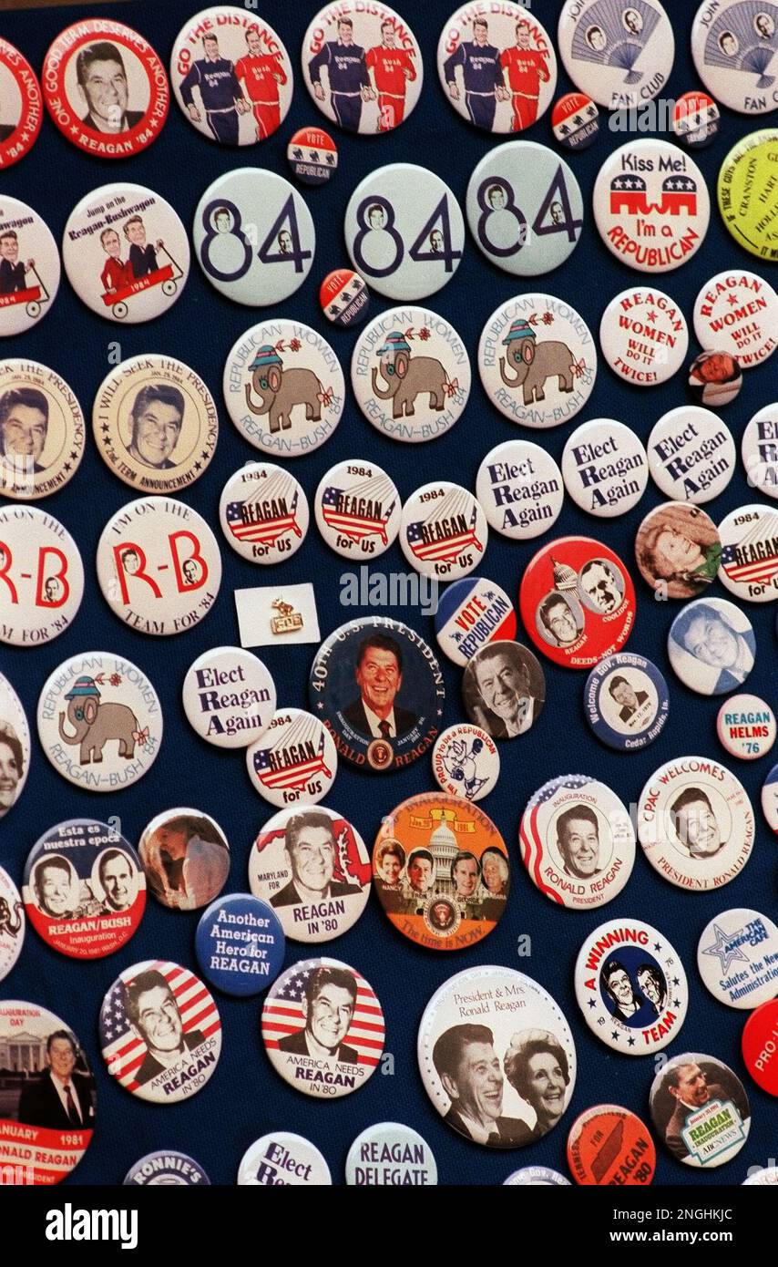 This is a photo of buttons of the 1984 Reagan-Bush campaign. Ronald ...
