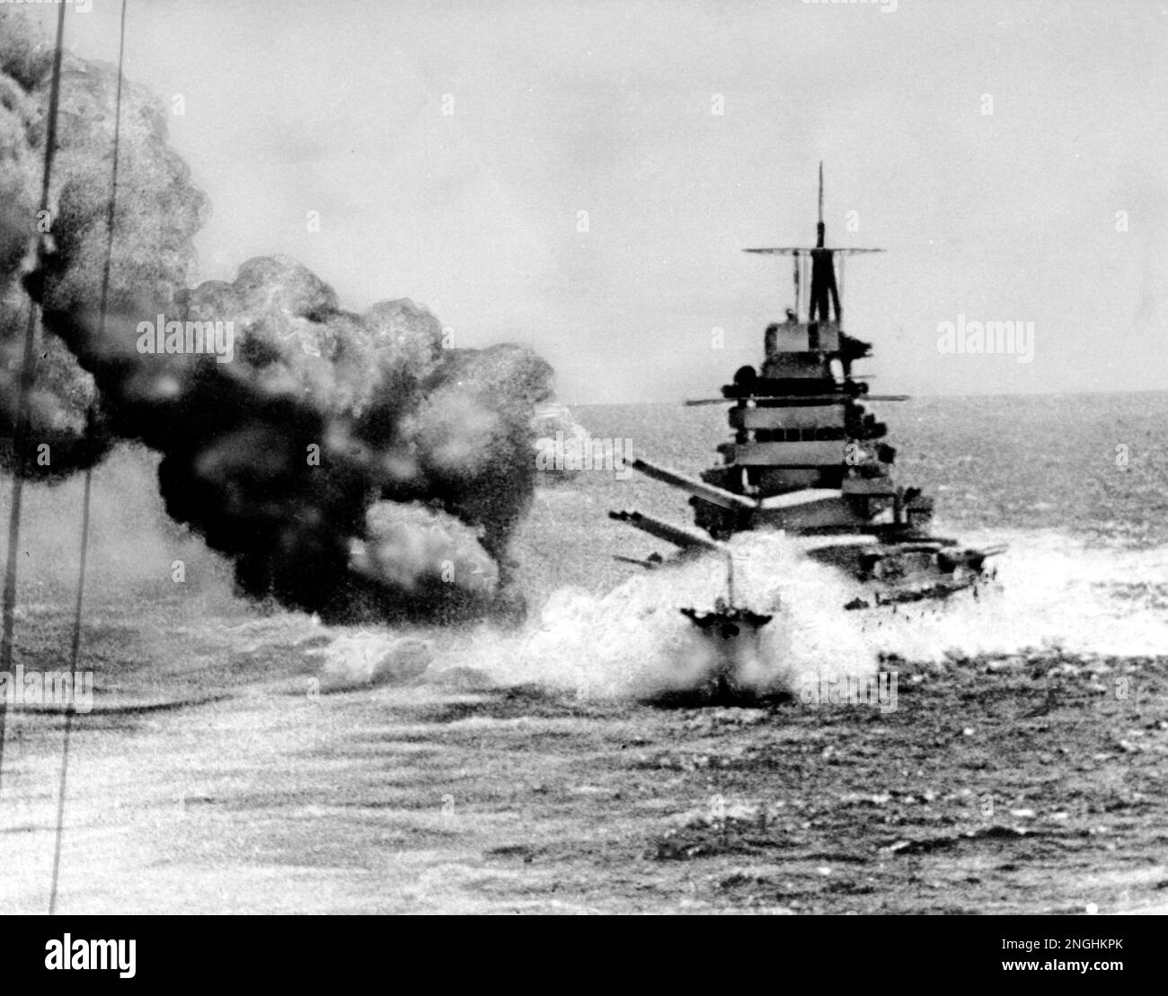 An Italian warship fires during a battle between the British and ...