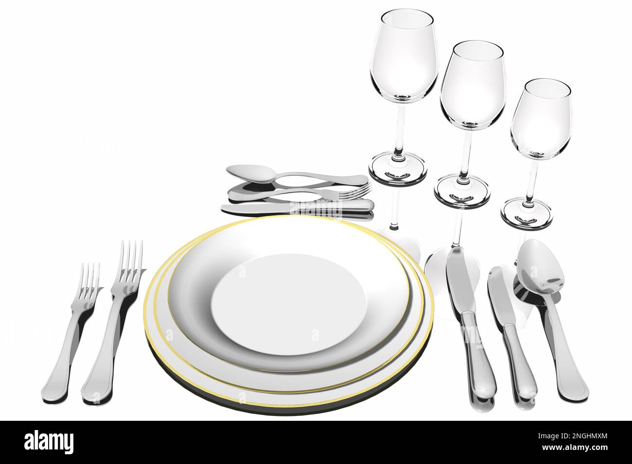 3D illustration. Table set on a white background Stock Photo - Alamy