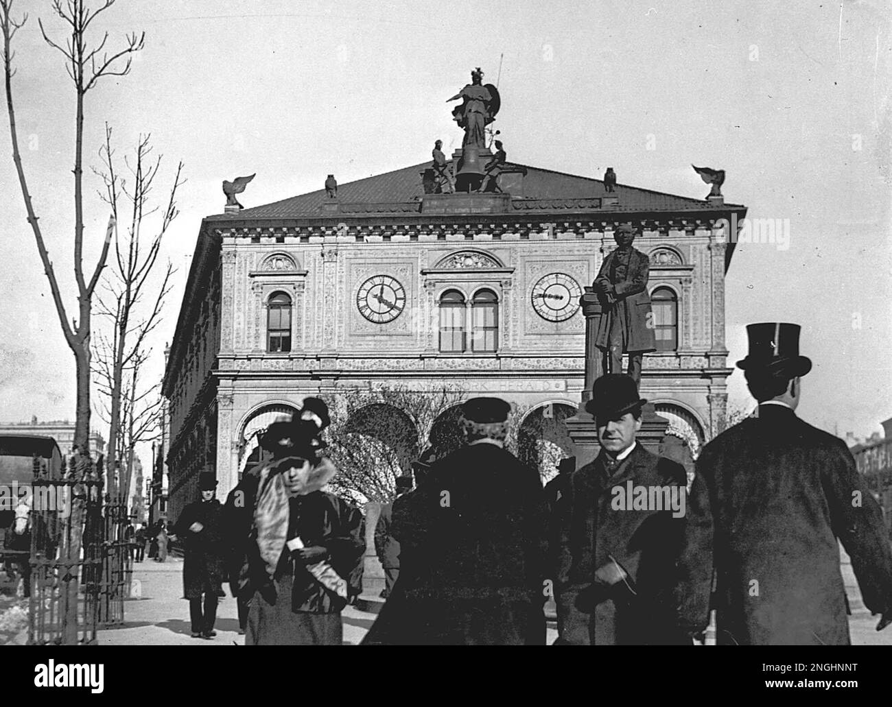 The New York Herald building is shown with a bellringer on top in this ...