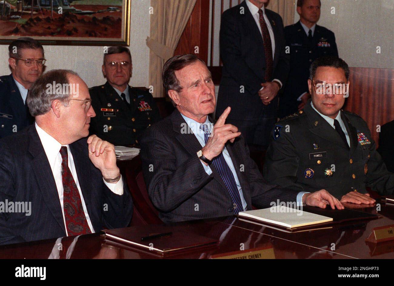 President George Bush gestures Jan.18,1991 while being briefed on the ...