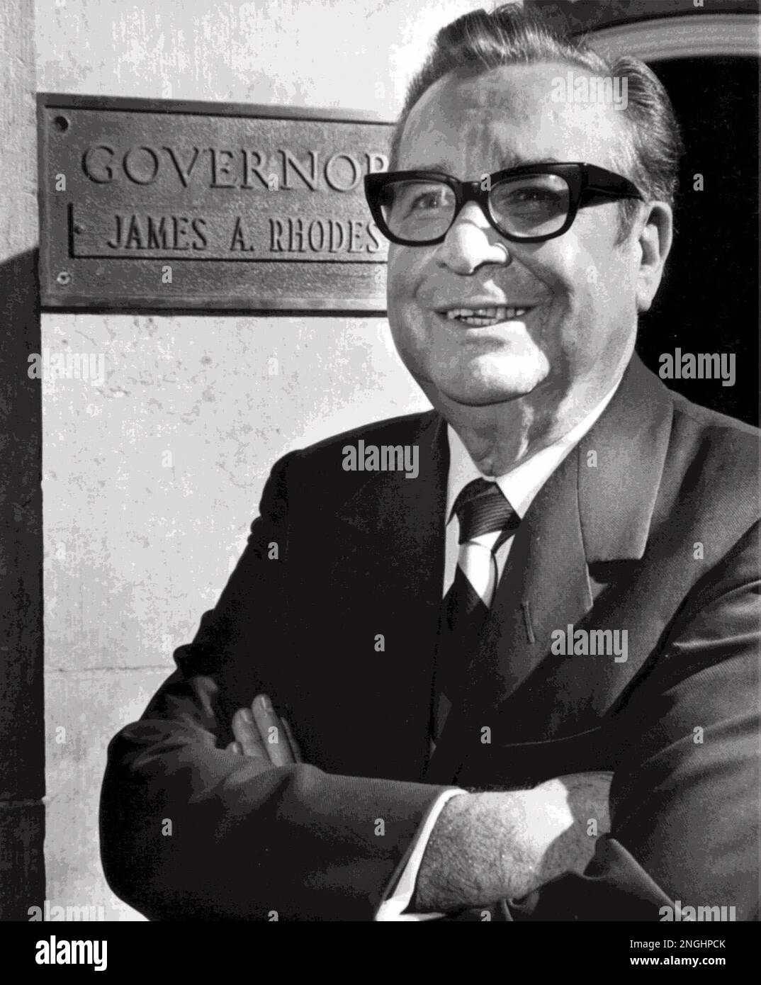 Ohio Gov. James A. Rhodes poses in his office in Columbus, Ohio in 1981 ...