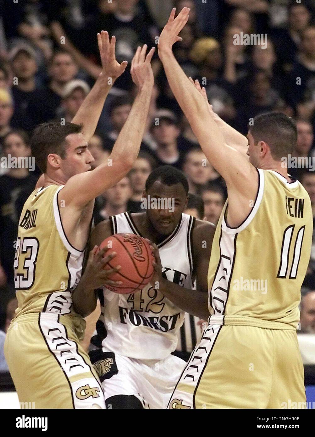 Wake Forest's Craig Dawson (42) is guarded by Georgia Tech's Jon Babul ...
