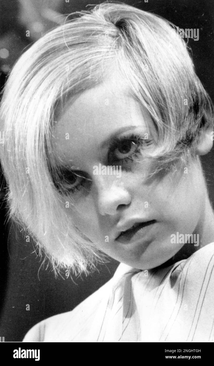 British model Twiggy gets her hair trimmed at the ABC television studio ...