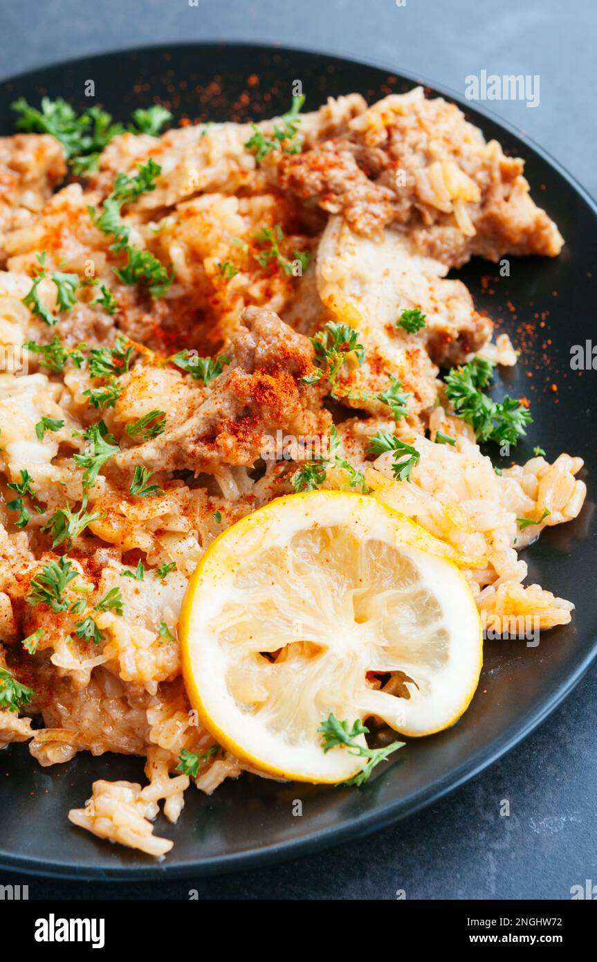 Seitan and rice pilaf with sweet paprika and lemon, adapted from a ...