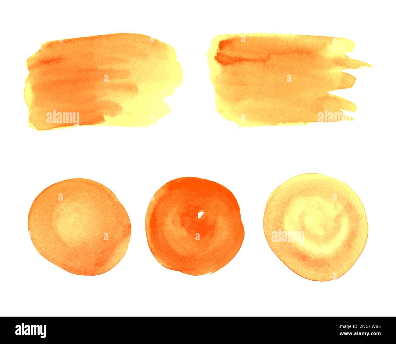 Orange yellow gold watercolor circles and brush stroke for design ...