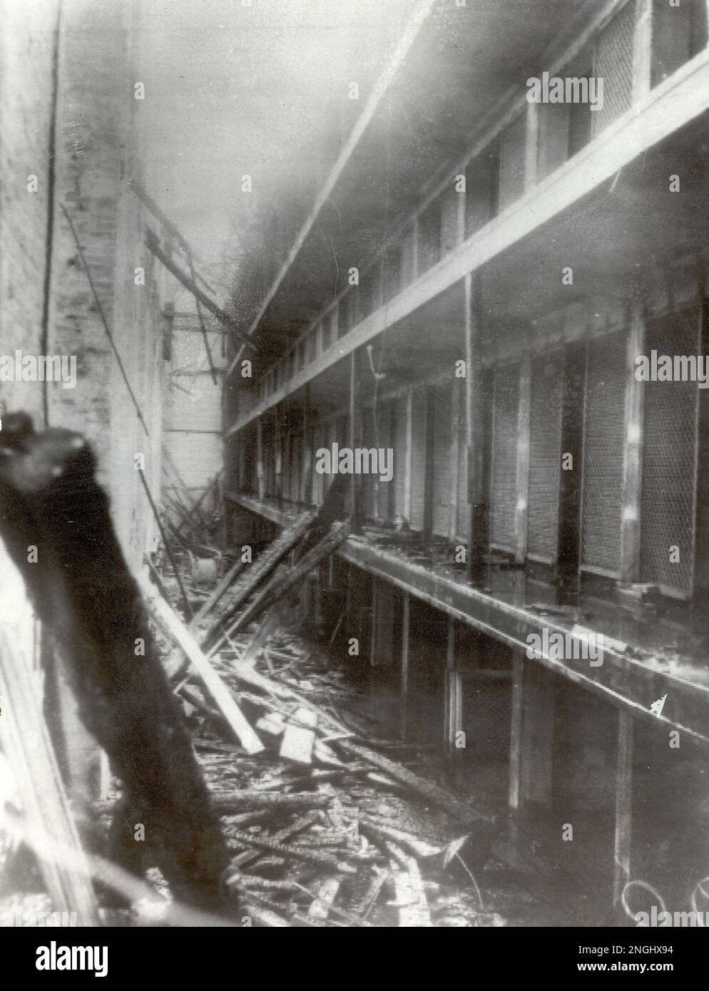 The charred ruins of the cell block in the Ohio State Penitentiary in ...
