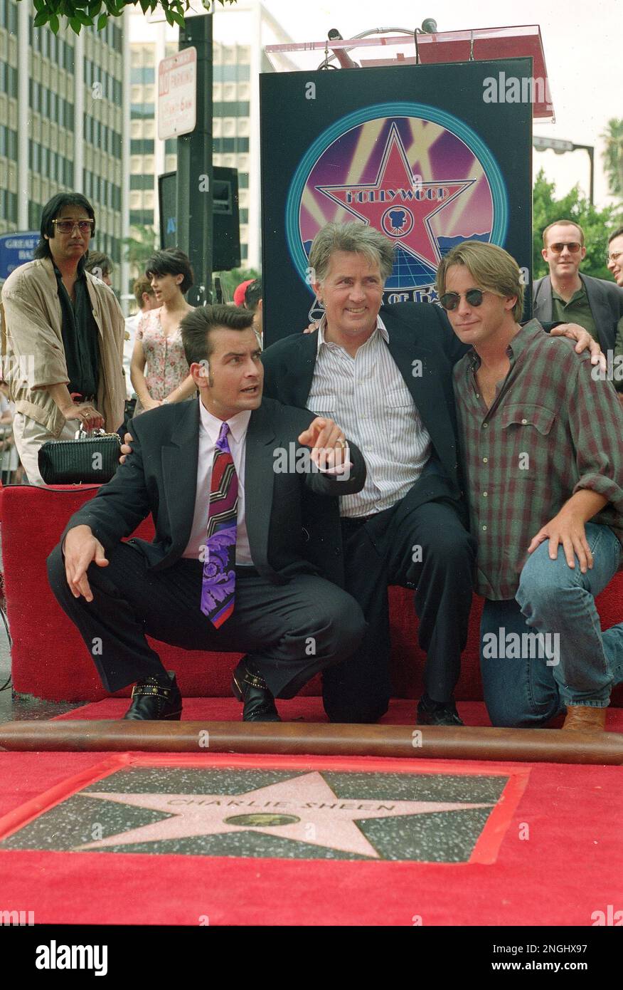 Actor Charlie Sheen, left, poses with his father, actor Martin Sheen ...