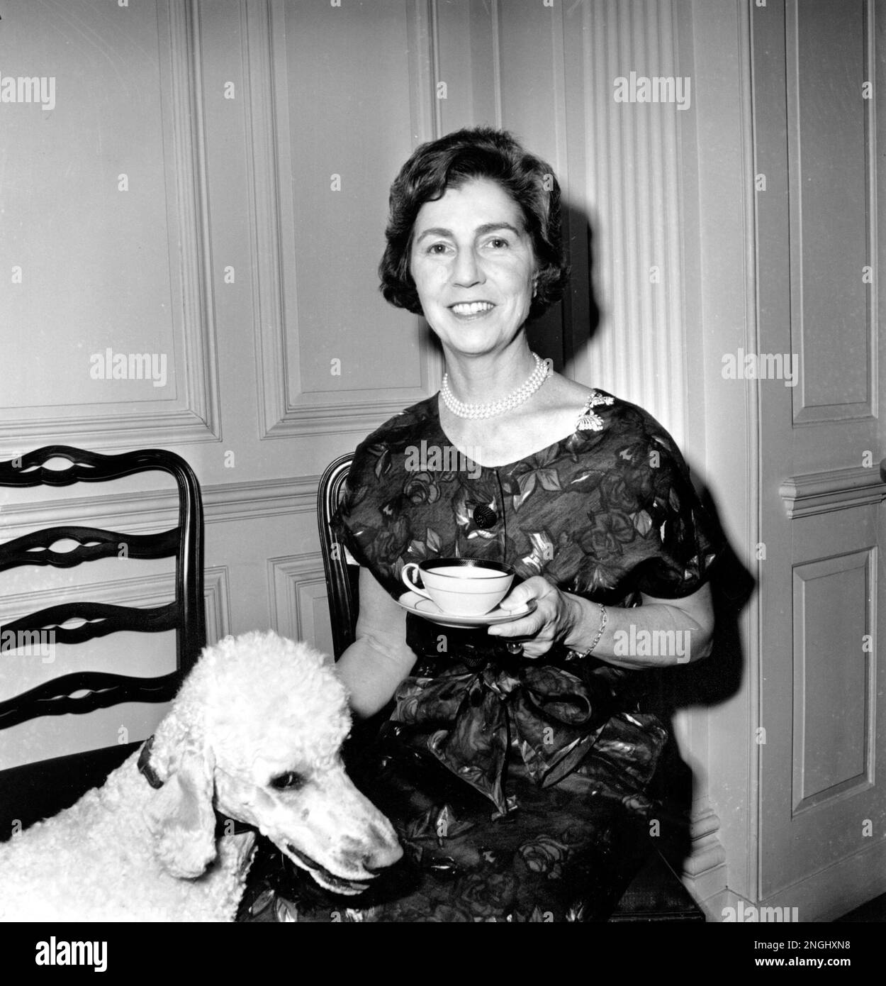 Janet Lee Auchincloss, mother of Jacqueline Kennedy, poses with her dog ...