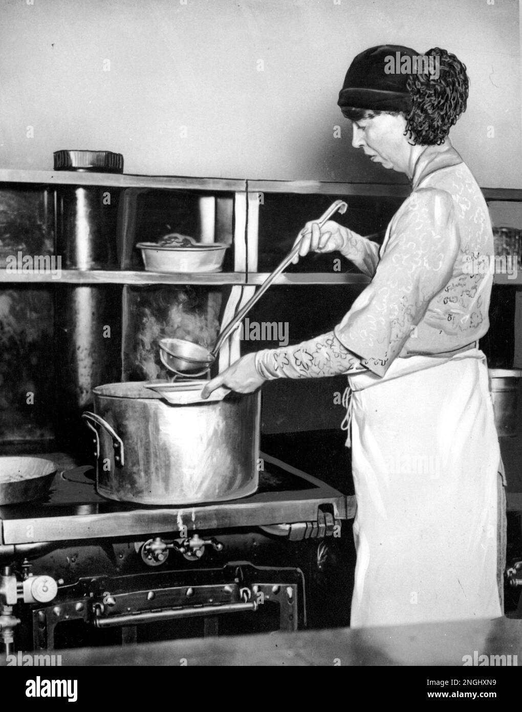 Eleanor Roosevelt ladles soup into a bowl in the Grand Central ...