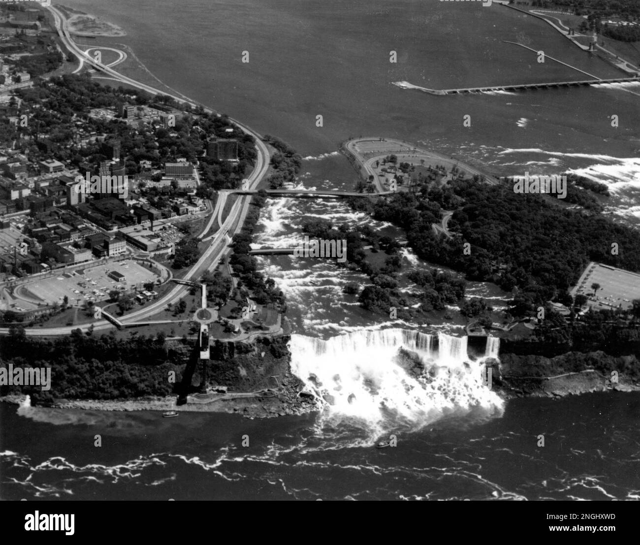 This is an aerial photo of Niagara Falls in the state of New York in ...