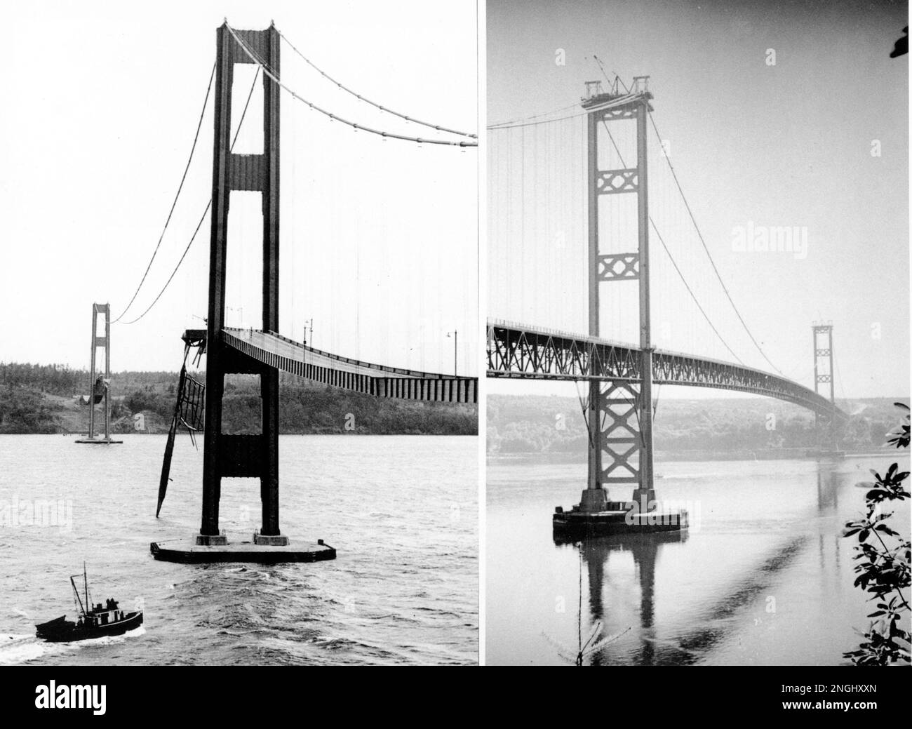 The old Tacoma Narrows bridge in Tacoma, Wa., left, which collapsed on ...