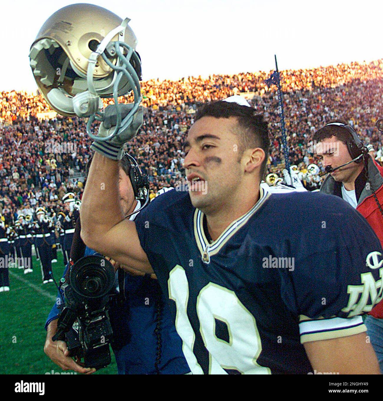 Notre Dame flanker Joey Getherall (18) celebrates his game winning 9 ...