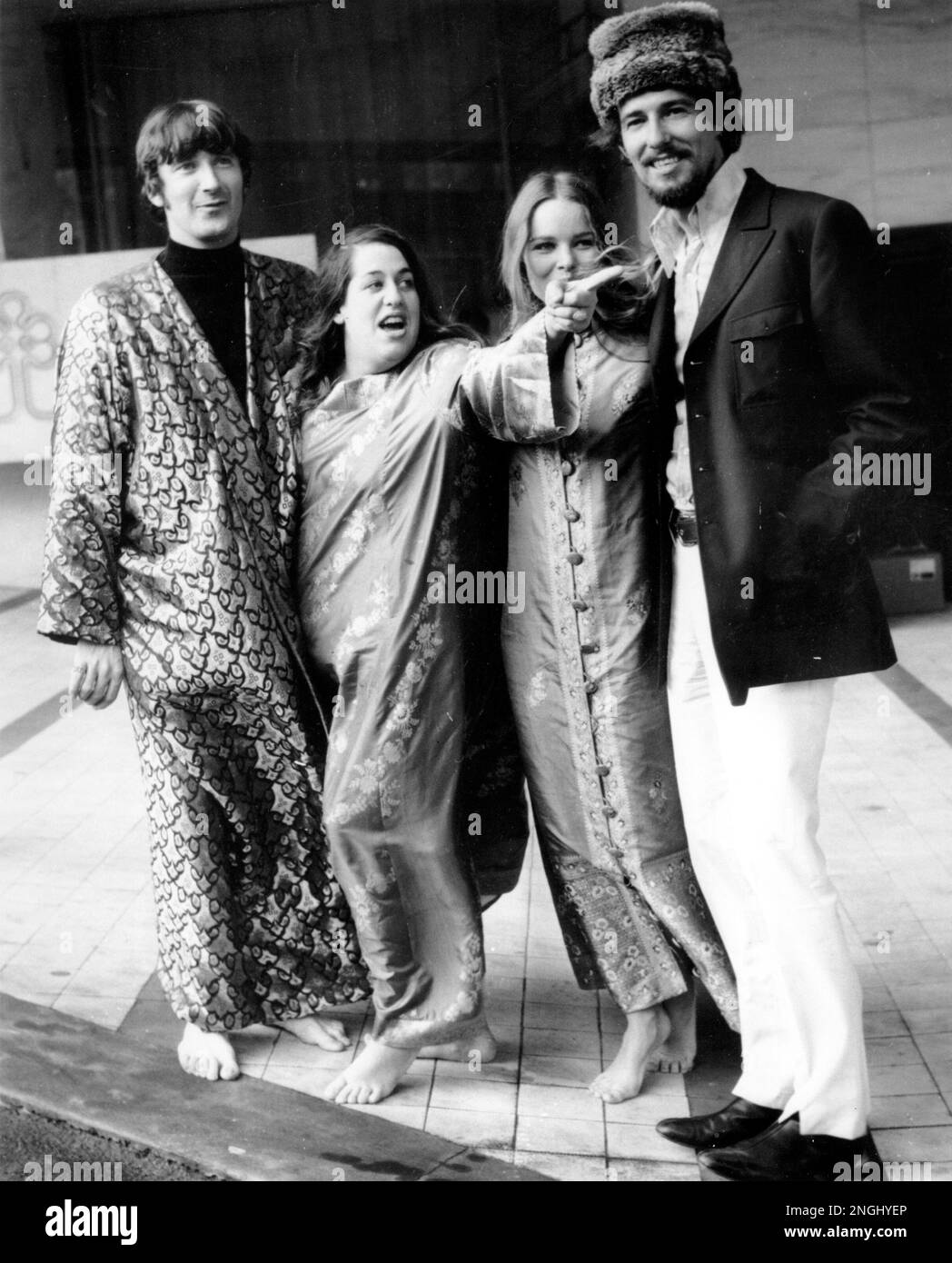 The American pop group The Mamas and the Papas pose outside a hotel ...