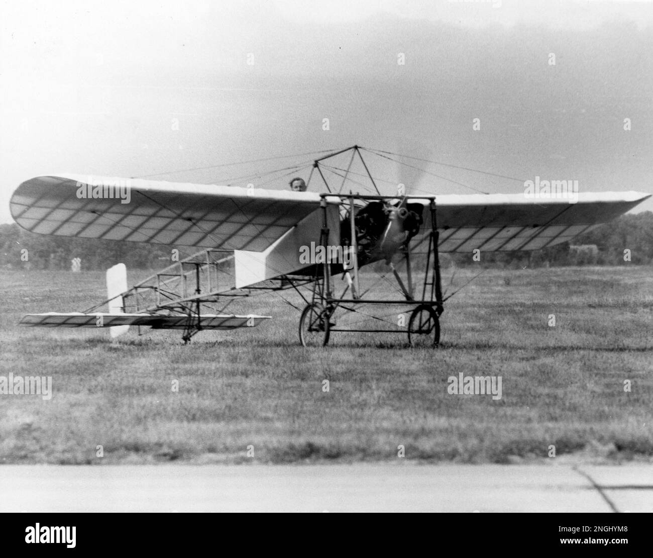 A replica of the 1909 Bleriot airplane, constructed of cloth and wood ...