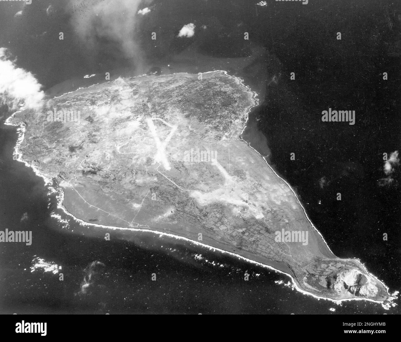 This is a Feb., 1945 aerial photo of the island of Iwo Jima, Japan ...