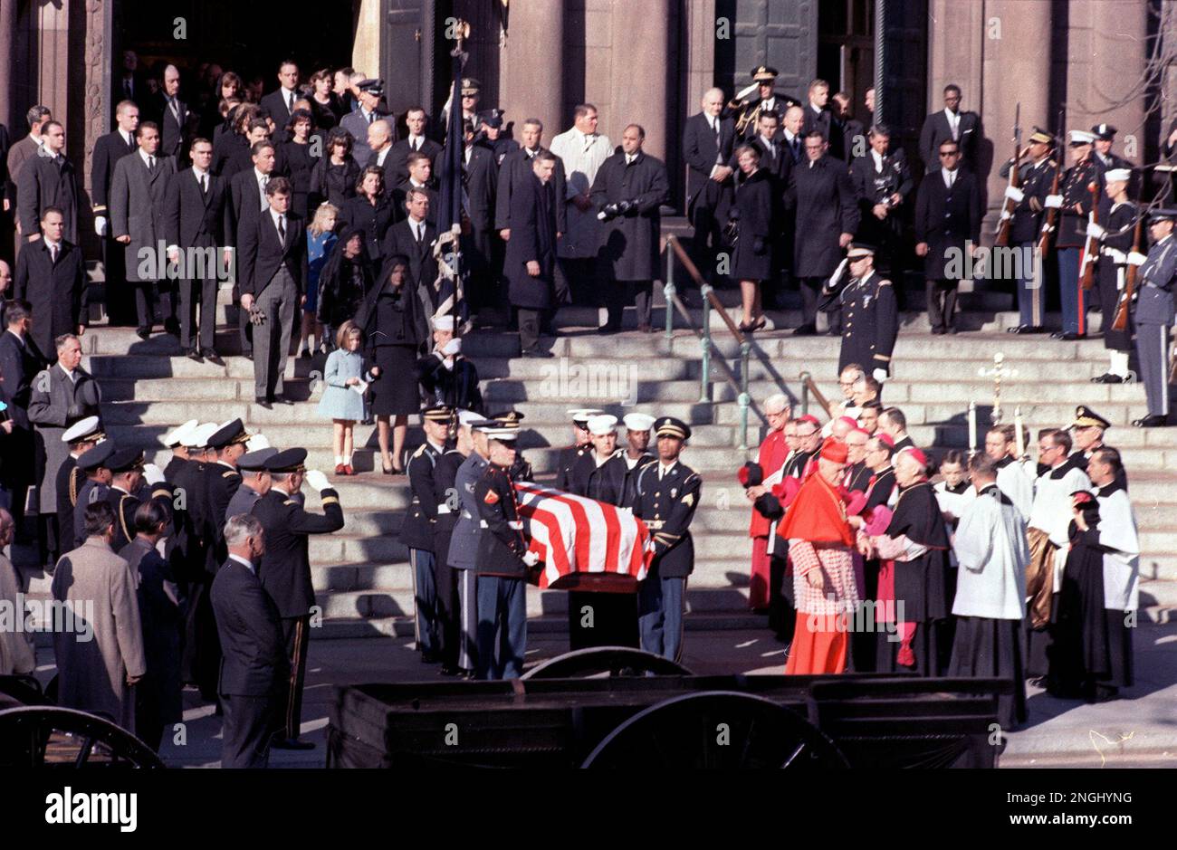 Widowed first lady Jacqueline Kennedy leads the Kennedy family down the ...