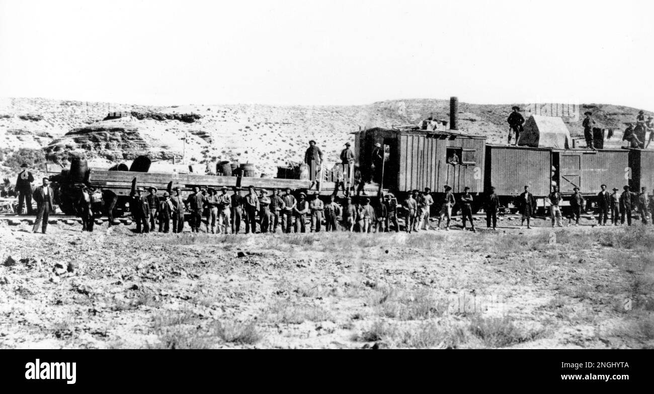 This is a 1868 photograph of the construction crew of the Union Pacific ...