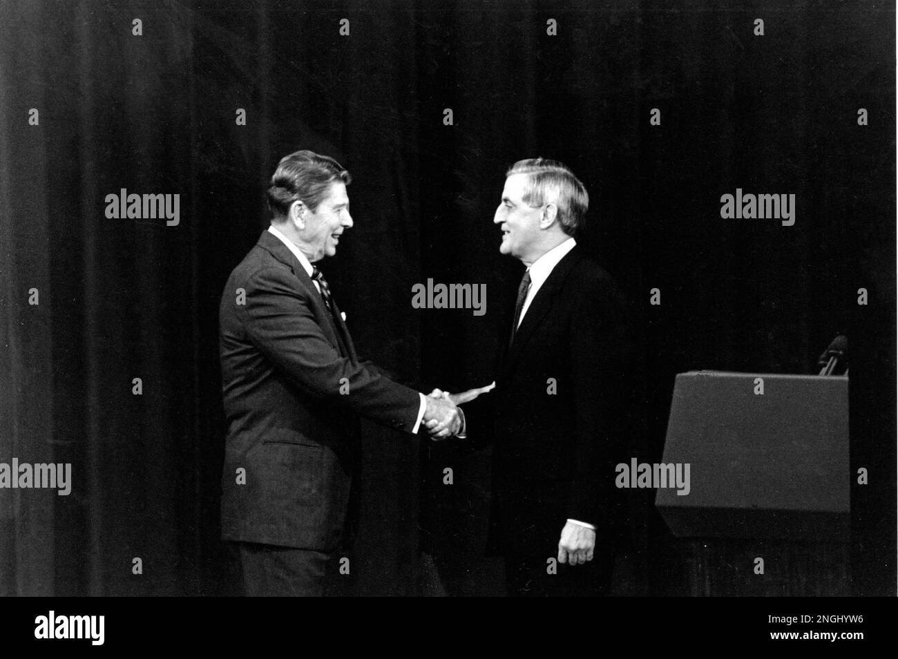 U.S. President Ronald Reagan, left, and Democratic candidate Walter ...