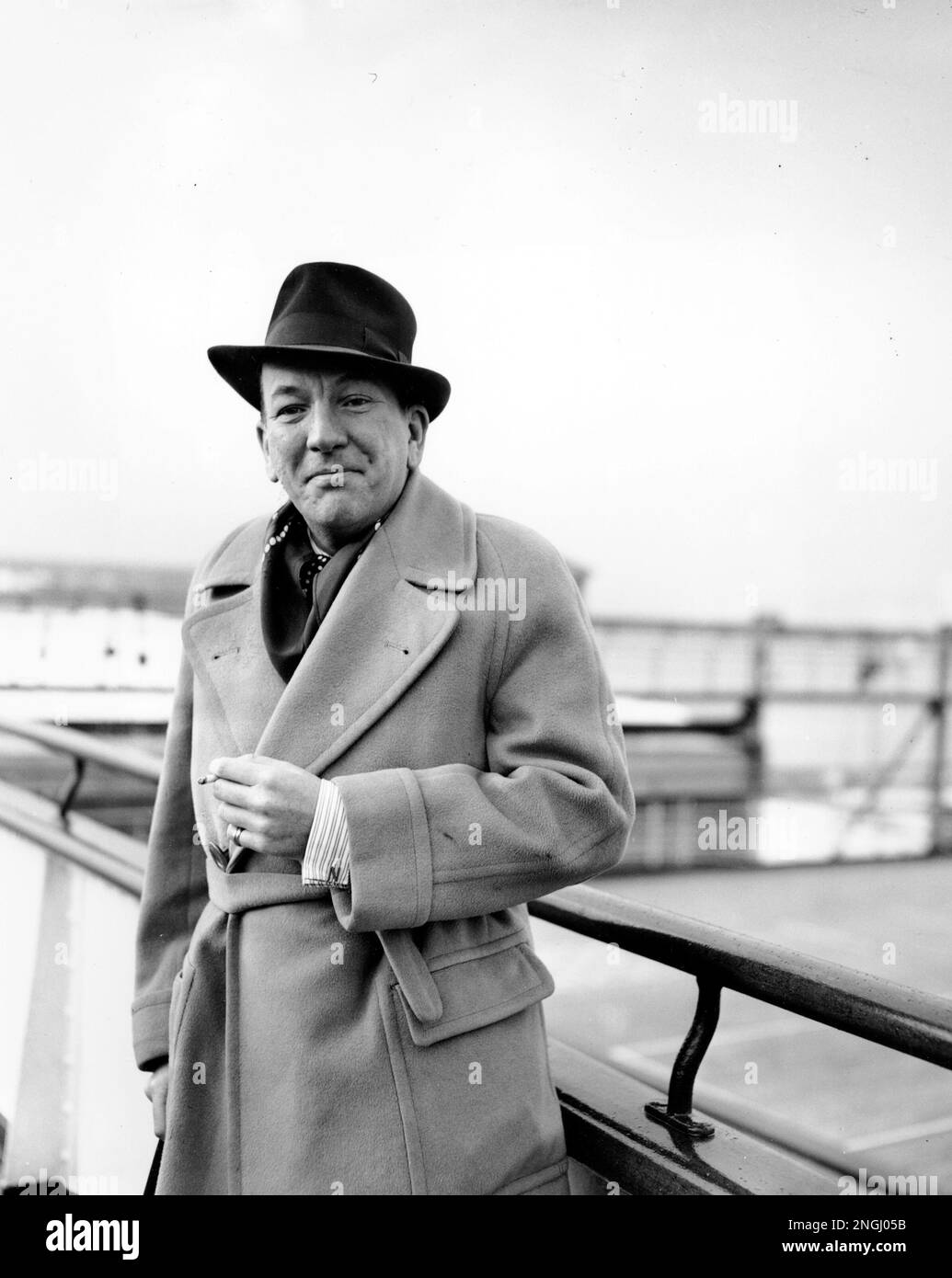 British actor and playwright Noel Coward poses aboard the Cunard White ...