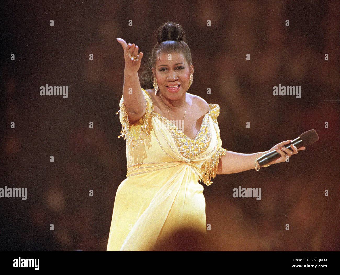 Rhythm and Blues singer Aretha Franklin performs at the inaugural gala ...