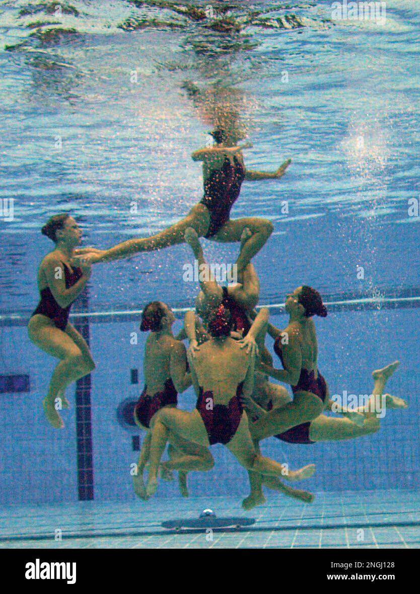The Italian team performs their routine underwater during the Olympic ...