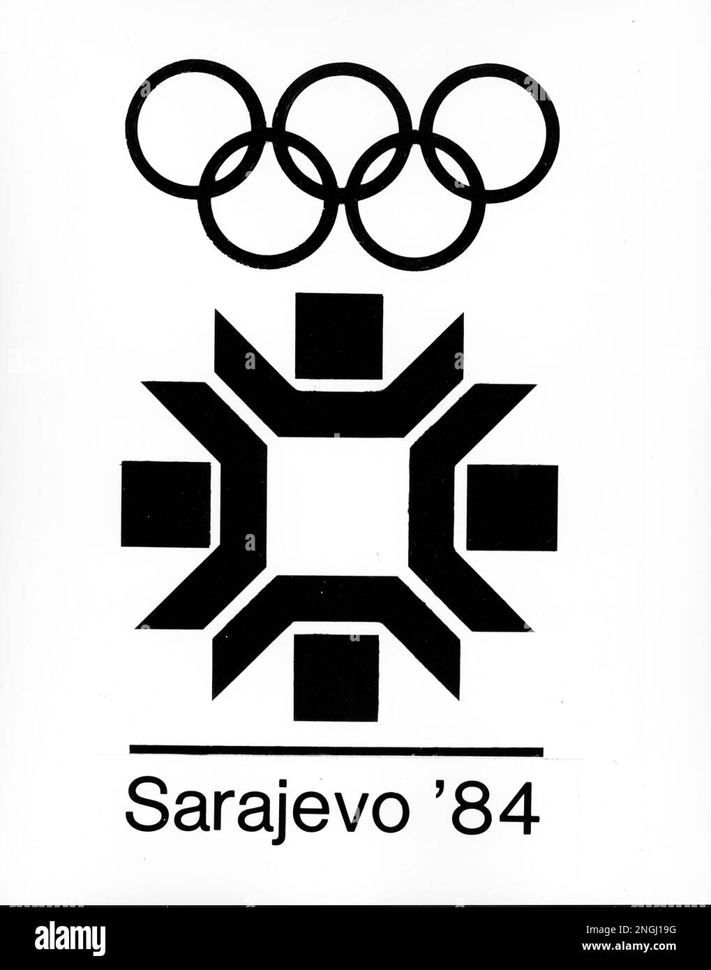 This photograph shows the official logo of the XIV Winter Olympic Games ...