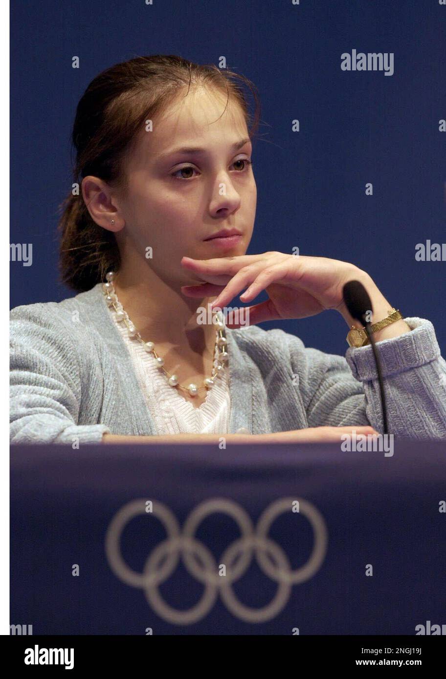 Romanian gymnast Andreea Raducan at an Olympic news conference in ...
