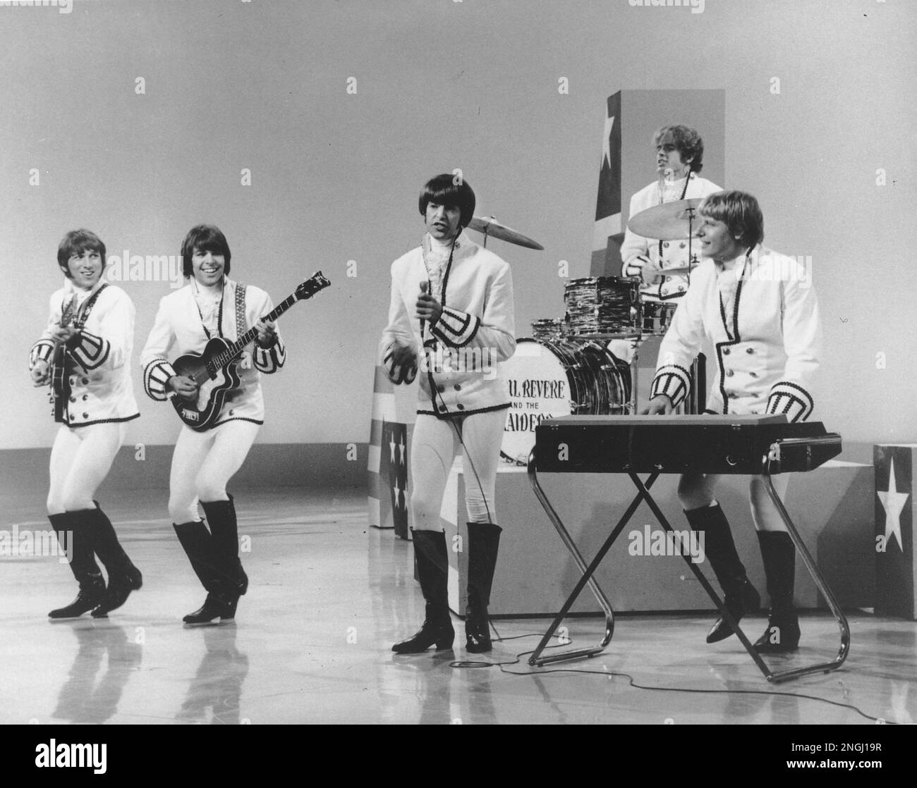 Paul Revere and the Raiders perform in Nov. 1967 at an unknown location ...