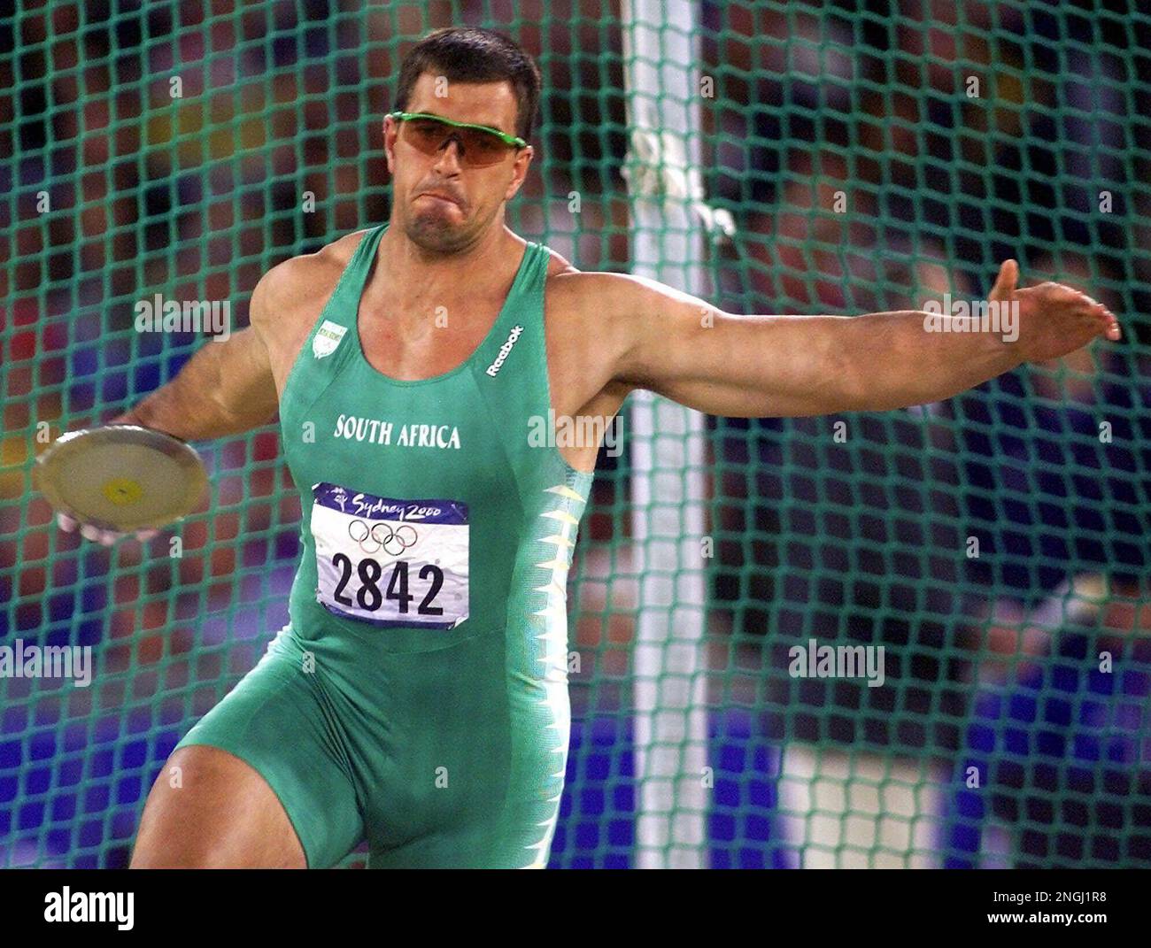 South Africa's Frantz Kruger throws during the men's discus final at ...