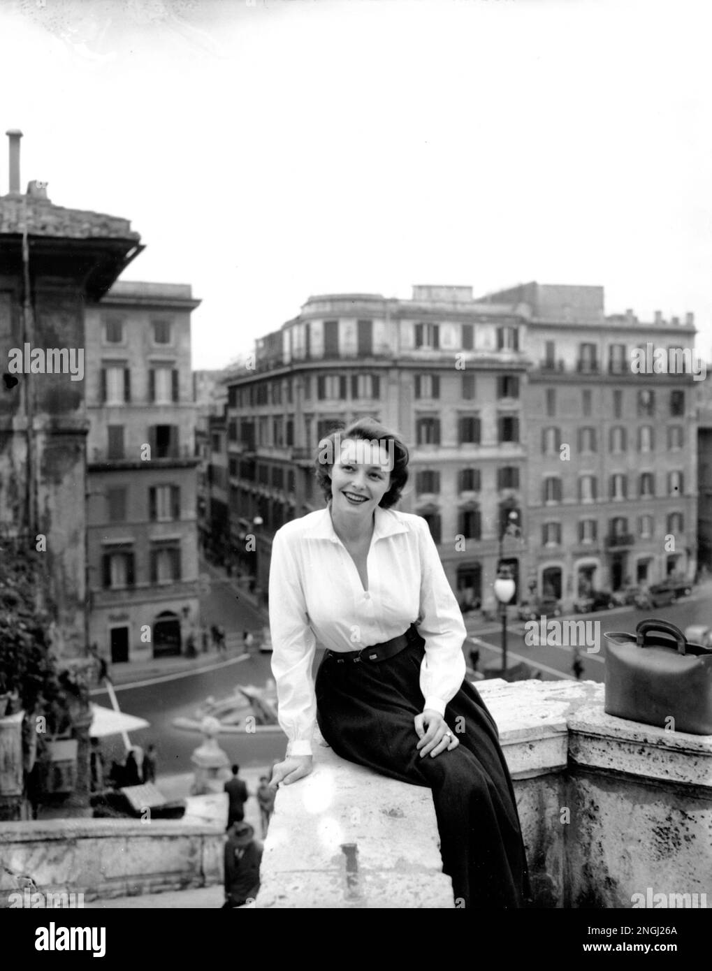 English actress Patricia Neal poses on the Spanish steps in Rome, Italy ...