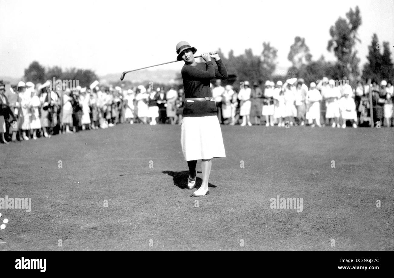 Glenna Collett Vare is shown driving in practice at the Los Angeles ...