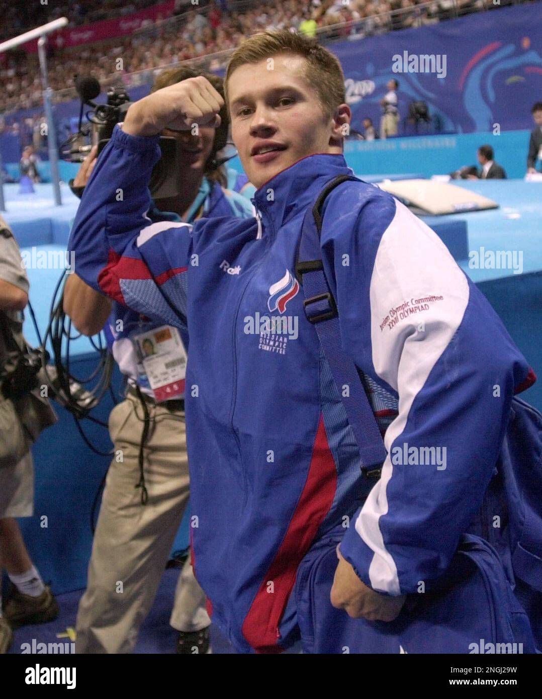 Russian gymnast Alexei Nemov reacts after winning the gold medal in the ...
