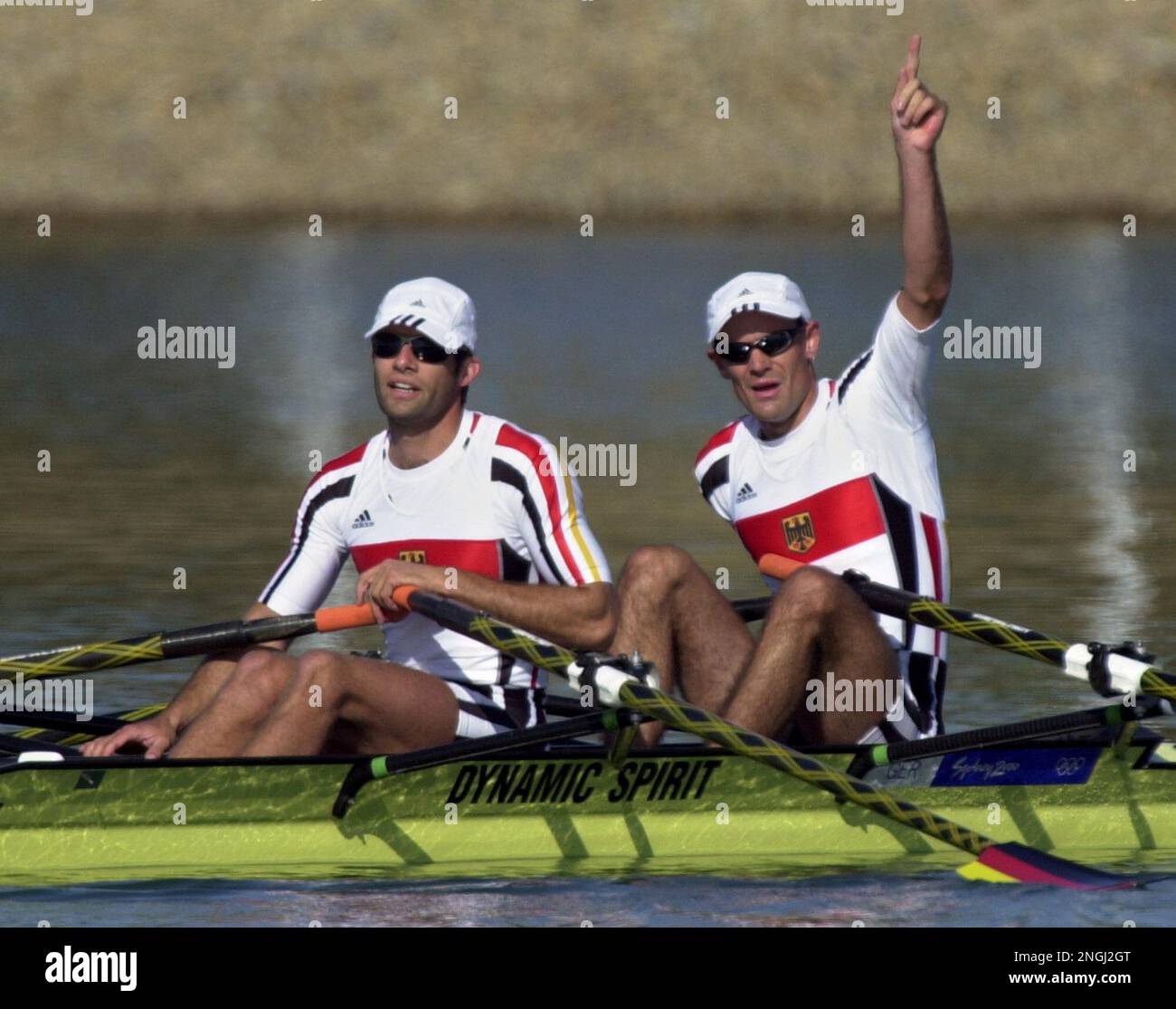 Ingo Euler, right, celebrates Germany's lightweight double sculls win ...