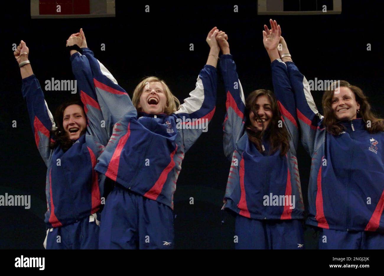 Member of Russia's women's team epee celebrate after winning the gold ...