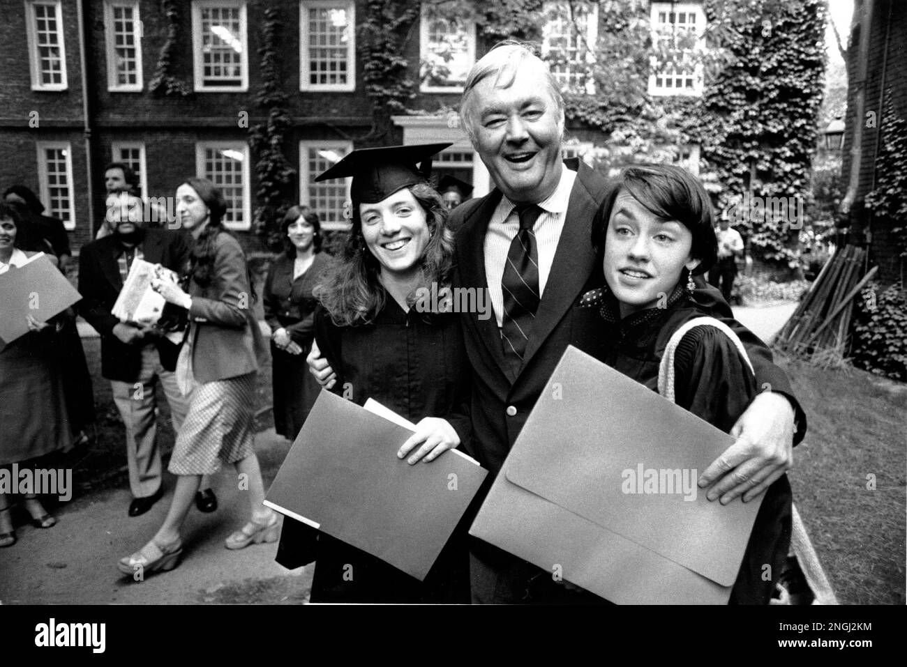 Sen. Daniel Patrick Moynihan, D-NY, center, hugs daughter Maura, right ...