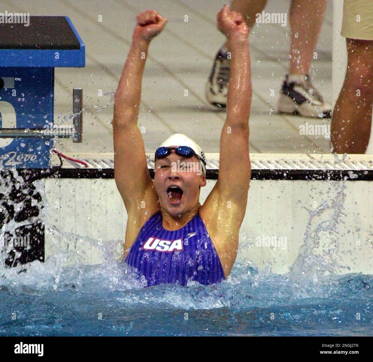 U.S. swimmer Megan Quann celebrates after winning the gold medal in the ...