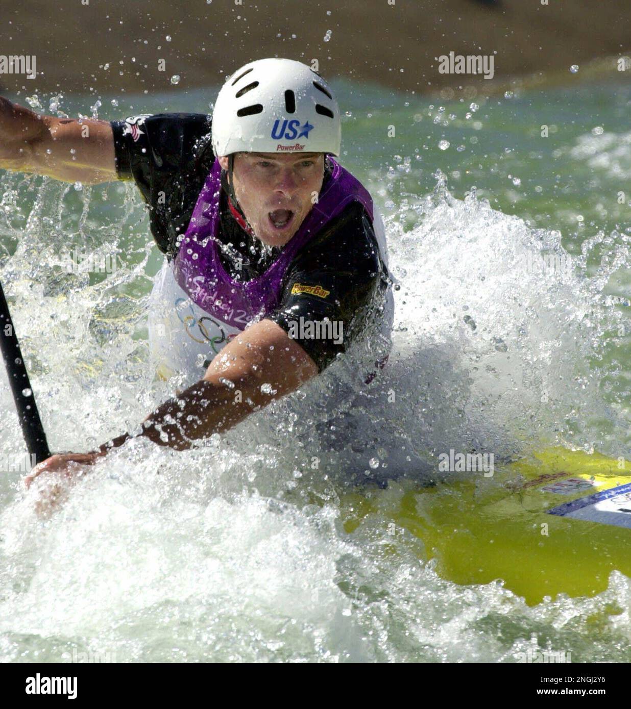 American David Hearn fights through the rapids during his first run in ...
