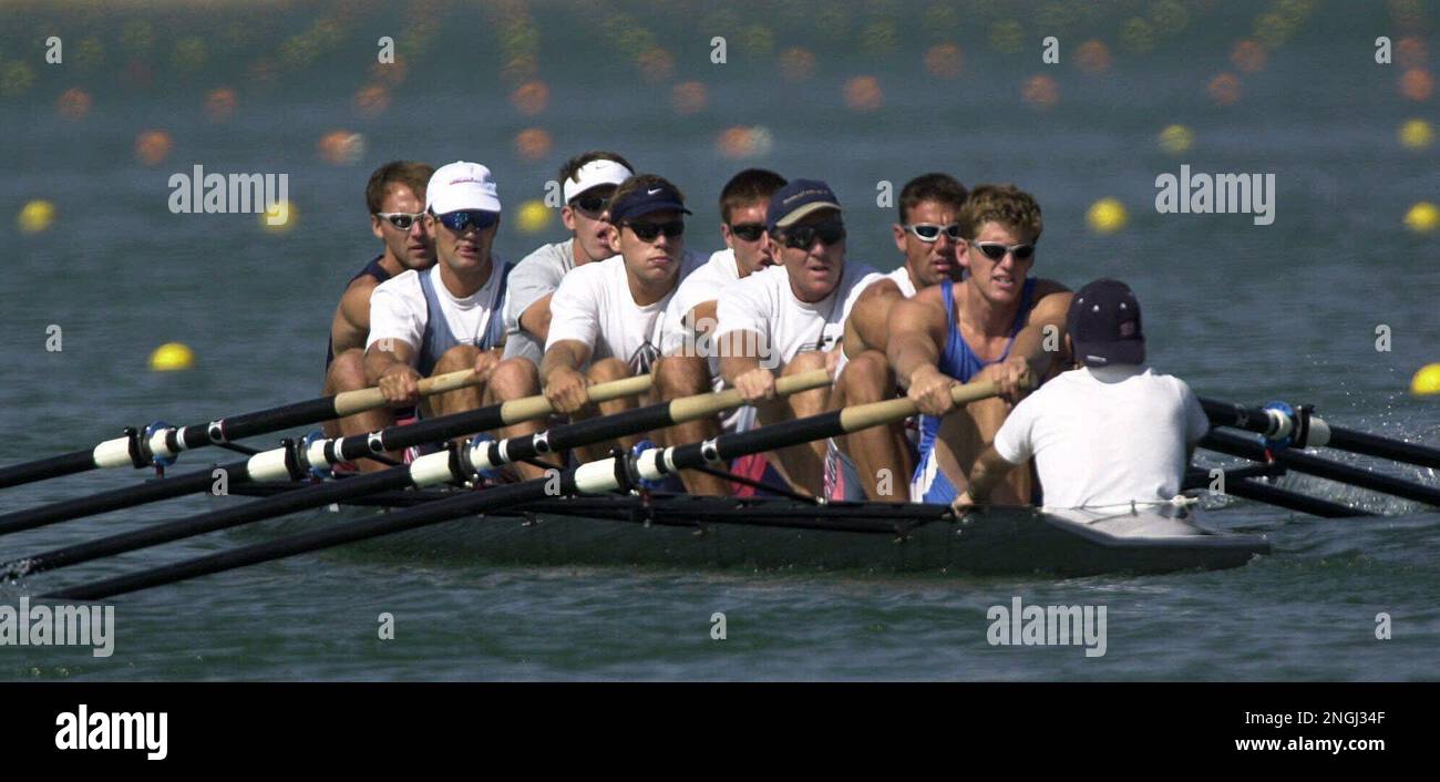 The United States 8-man rowing team works out during a practice session ...