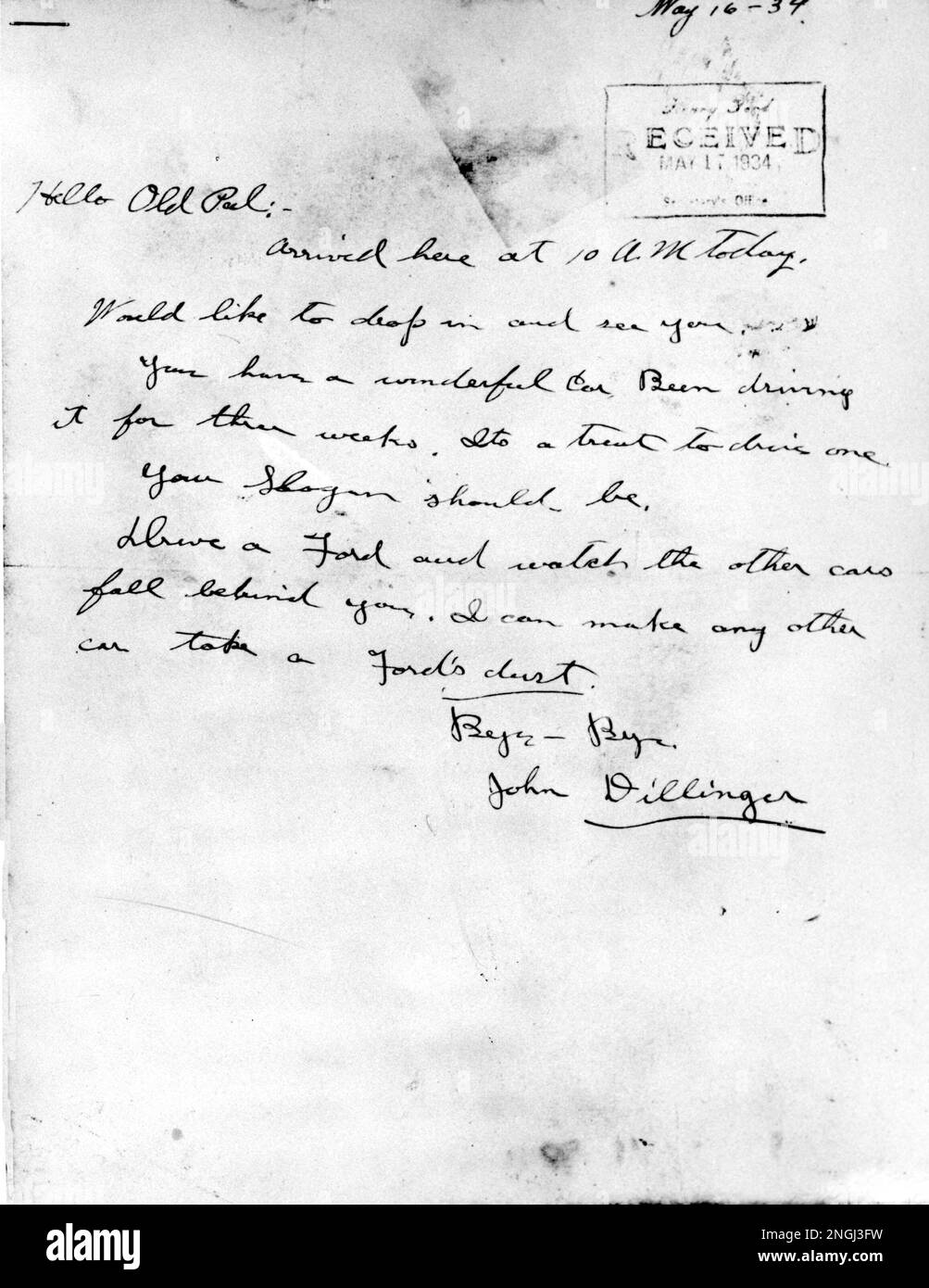 This is a letter written to Henry Ford from outlaw John Dillinger, and ...