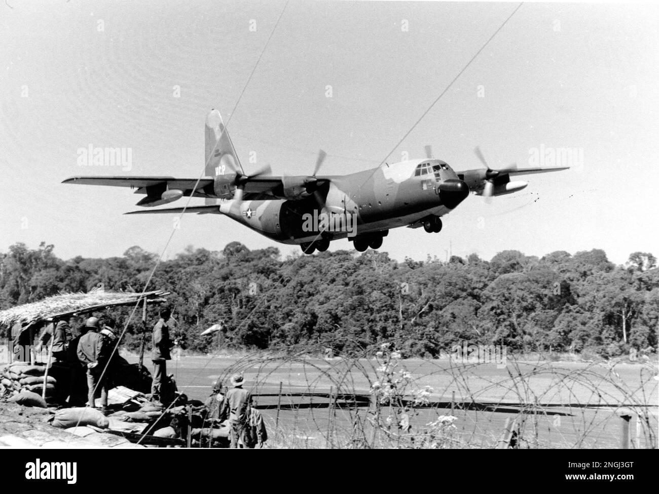 An Air Force C-130 transport departs from the airstrip in Kien Duc ...