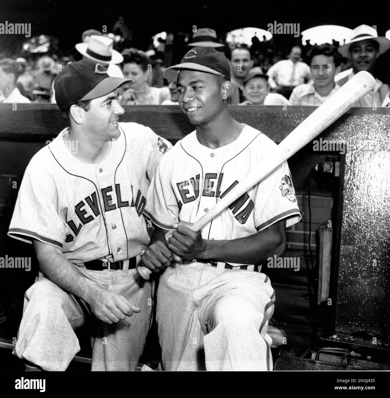Manager Lou Boudreau and Larry Doby, first black player in the American ...