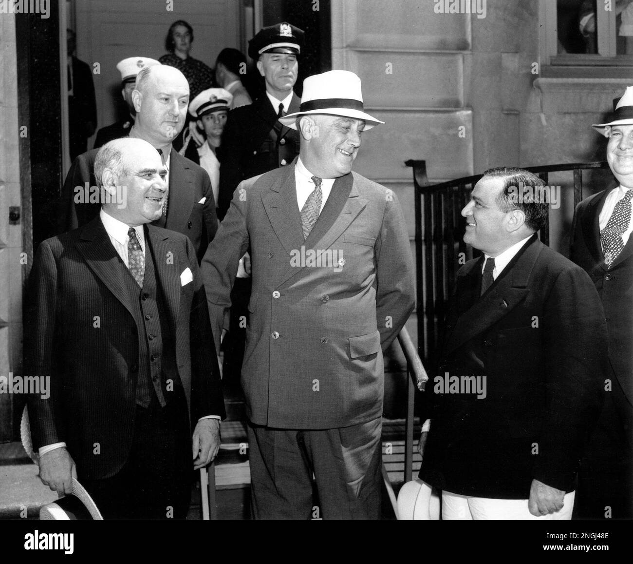 U.S. President Franklin D. Roosevelt smiles at New York Mayor Fiorello ...