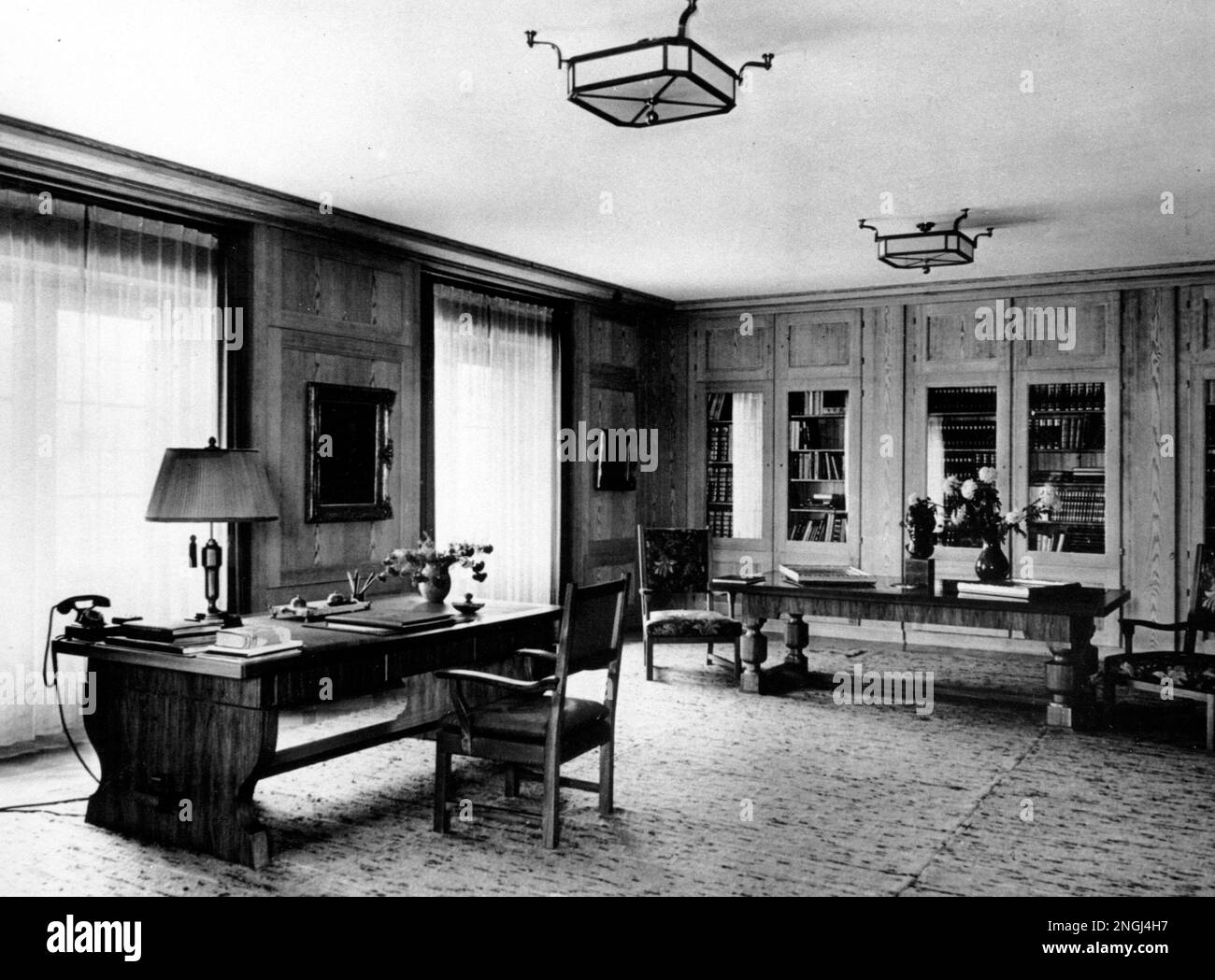 This photo shows the study room of German chancellor Adolf Hitler at ...
