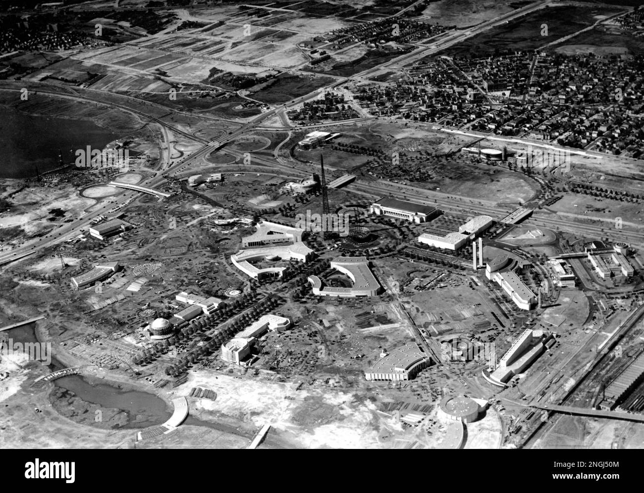 This is an aerial view of the 1939 New York World's Fair site during ...