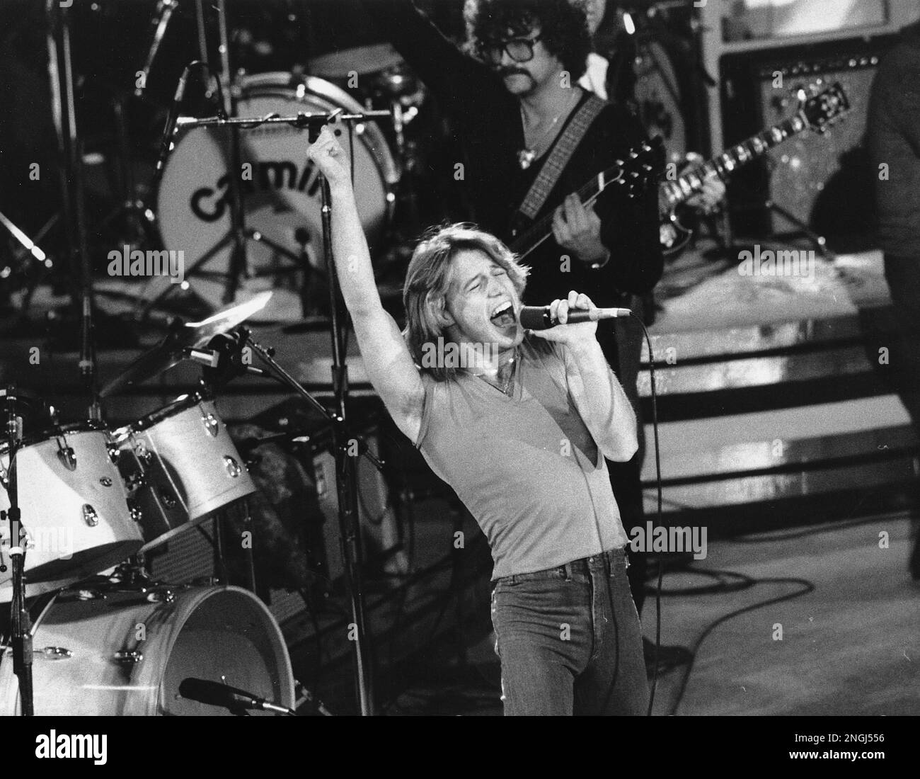 Australian pop star Andy Gibb performs during a rehearsal for the UNICEF Concert at the United ...