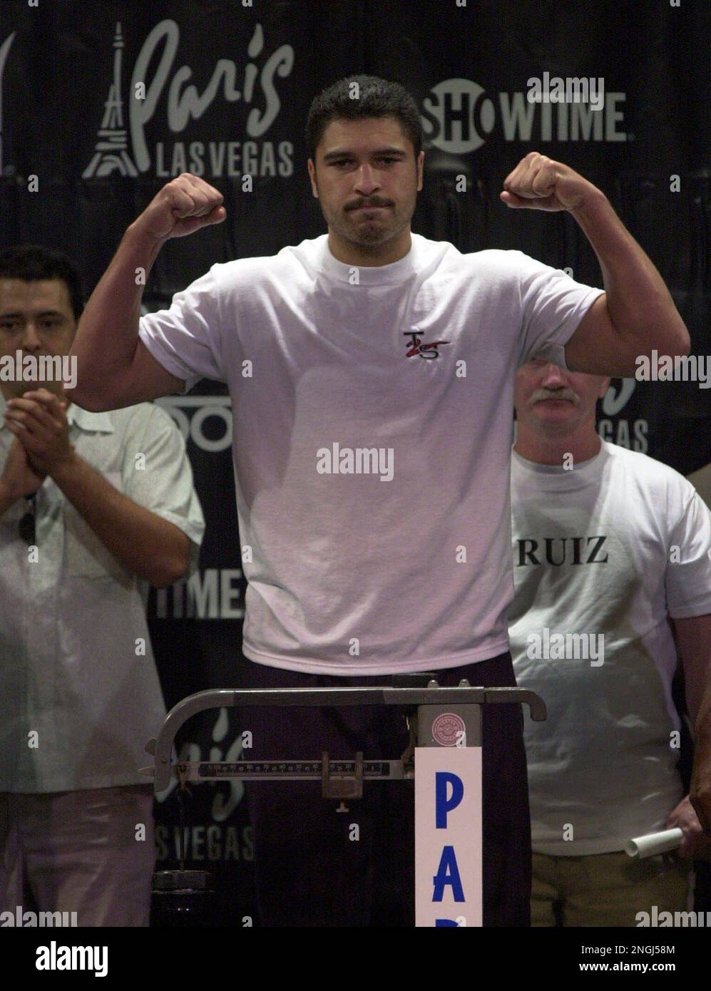 John Ruiz poses as he weighs in at 224 pounds for his WBA heavyweight ...
