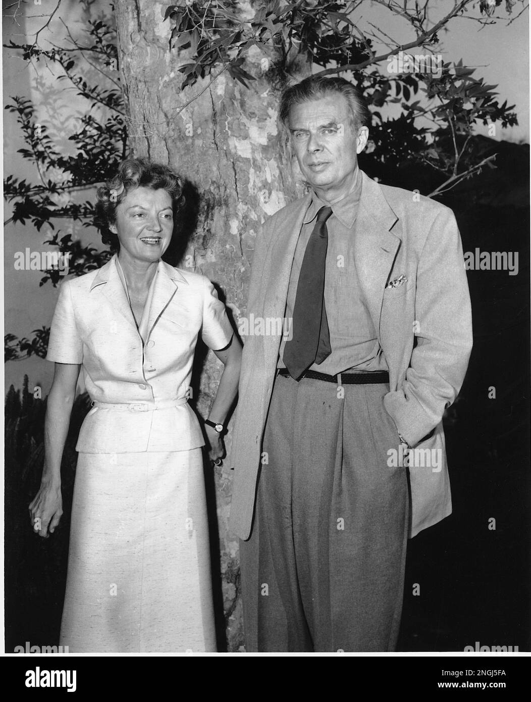Aldous Huxley, 61-year-old British novelist, and his bride of eight ...
